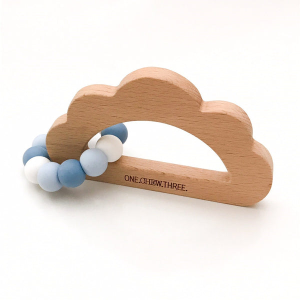 CLOUD Silicone and Beech Wood Teether - teething baby essentials – ONE.CHEW.THREE