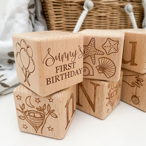 Personalised timber baby blocks - natural wooden baby blocks for play ...