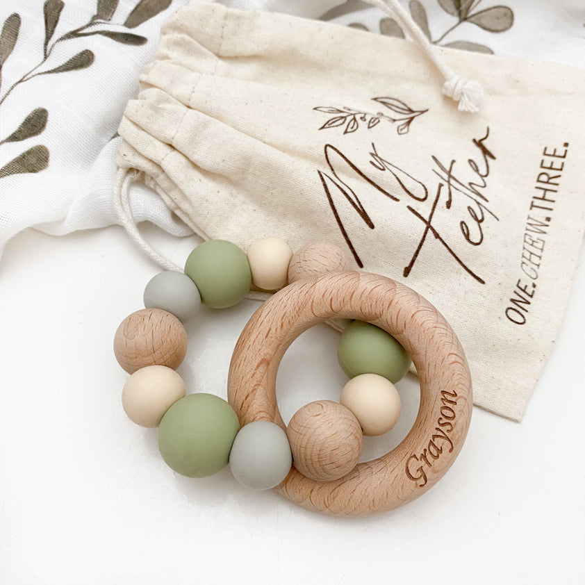 NATURALS Silicone and Beech Wood Teether - Teething baby essentials ...
