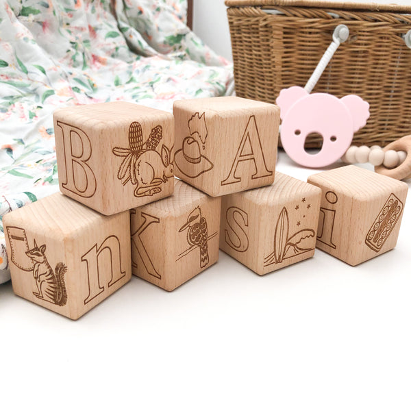 Personalised timber baby blocks - natural wooden baby blocks for play ...