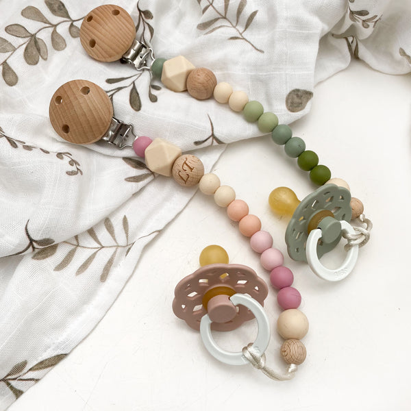 OMBRE Monogram Silicone Dummy Holder Clip - one.chew.three teething ...