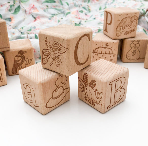 Personalised timber baby blocks - natural wooden baby blocks for play ...
