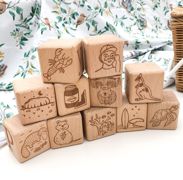 Personalised timber baby blocks - natural wooden baby blocks for play ...