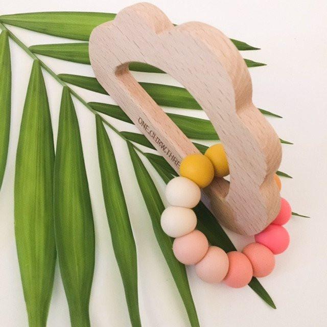 CLOUD Silicone and Beech Wood Teether - teething baby essentials – ONE.CHEW.THREE