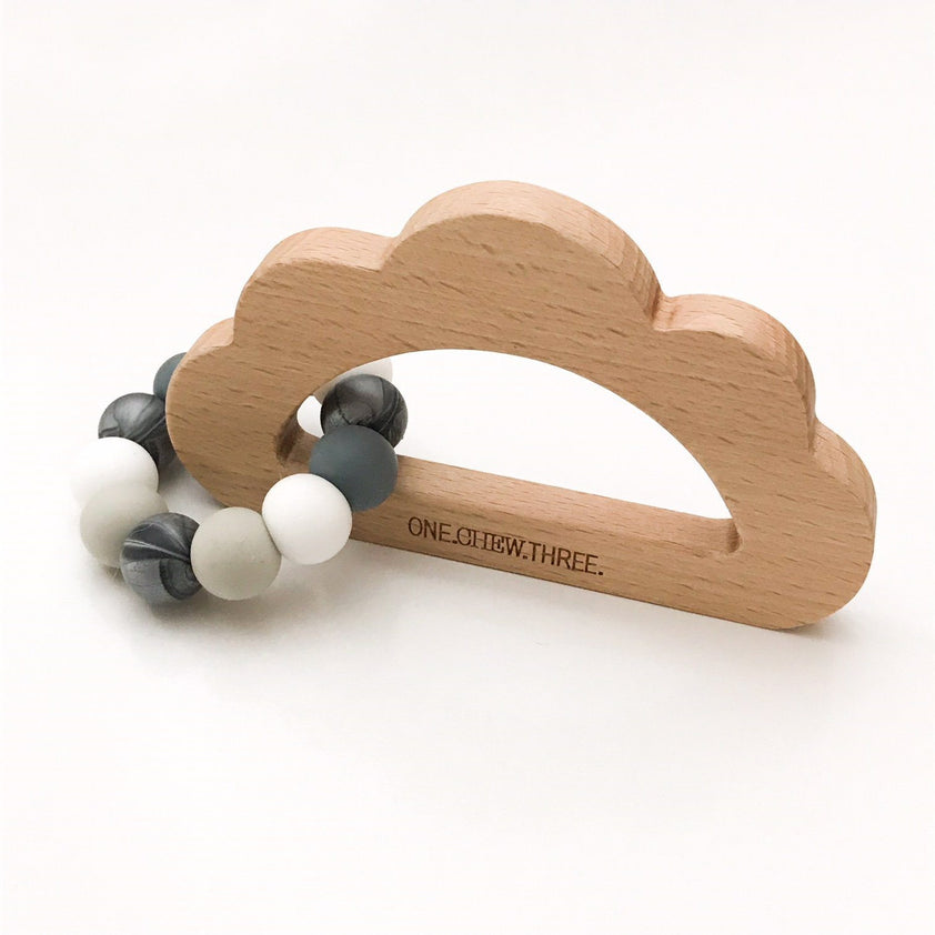 CLOUD Silicone and Beech Wood Teether - teething baby essentials – ONE.CHEW.THREE
