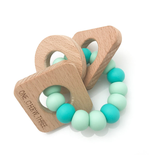 SHAPES Silicone and Beech Wood Teether Teething Toy - one.chew.three ...