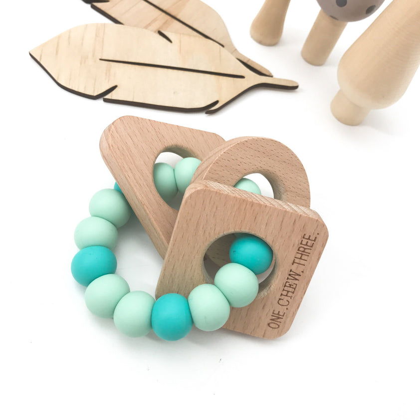 SHAPES Silicone and Beech Wood Teether Teething Toy - one.chew.three ...
