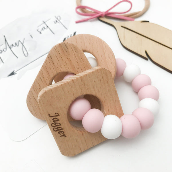 SHAPES Silicone and Beech Wood Teether Teething Toy - one.chew.three ...