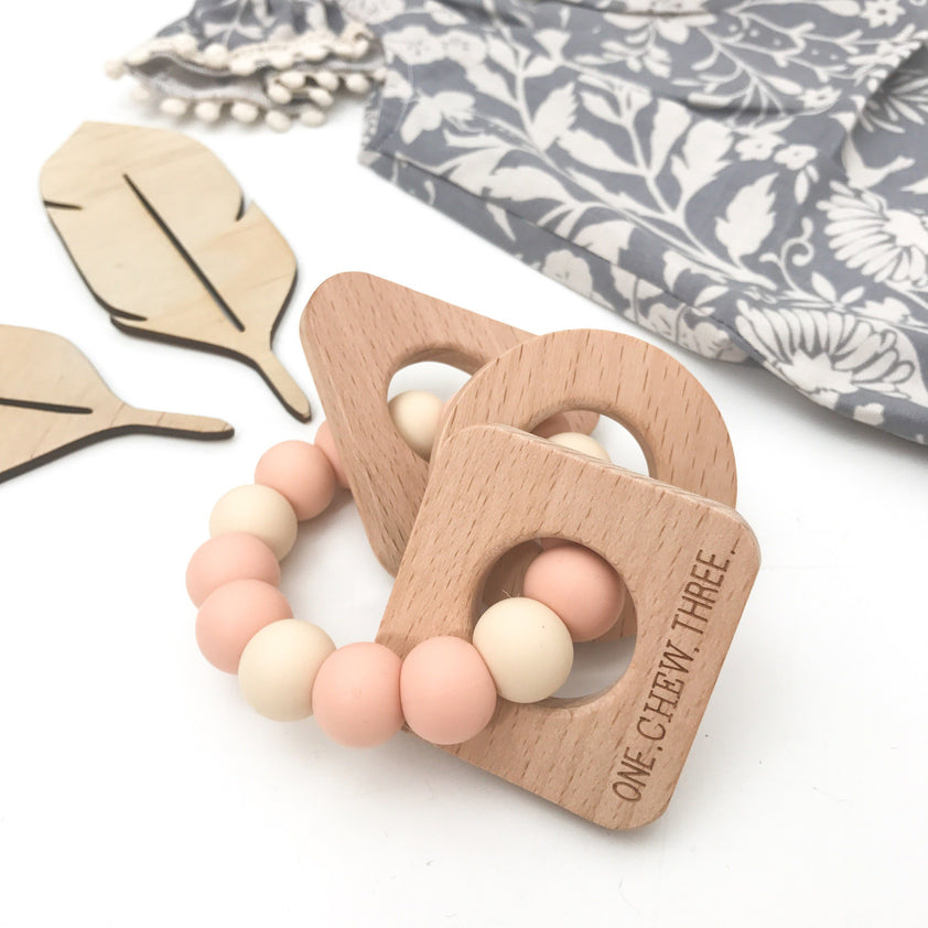 SHAPES Silicone and Beech Wood Teether Teething Toy - one.chew.three ...