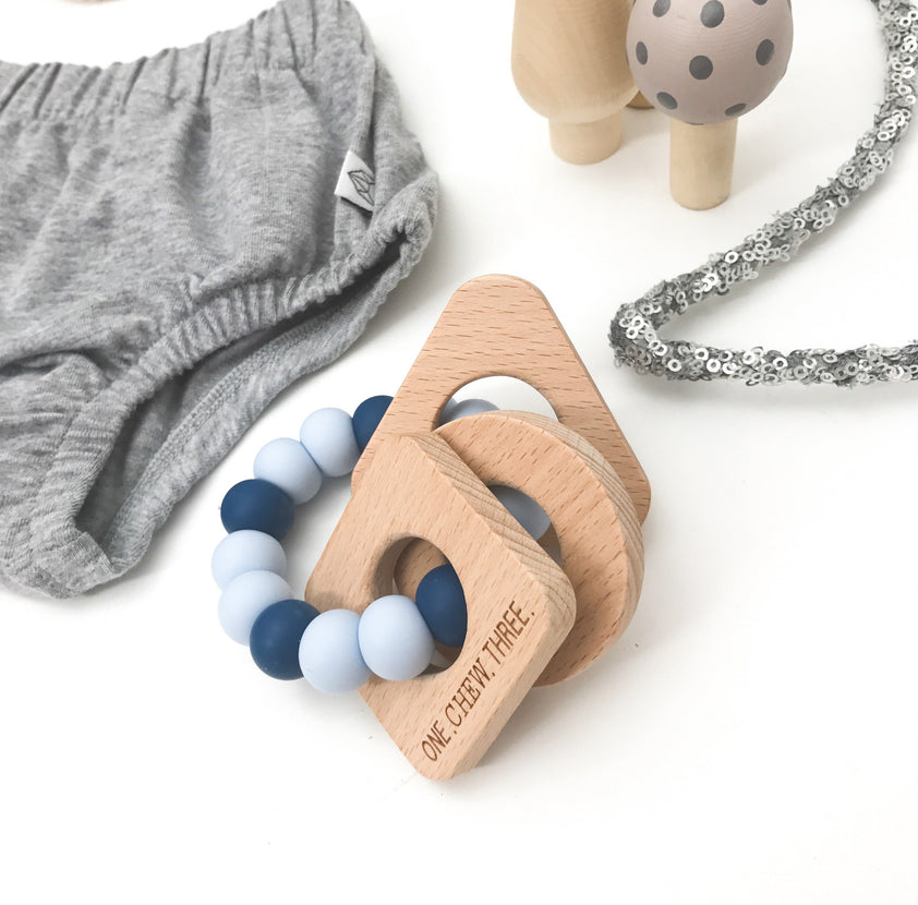 SHAPES Silicone and Beech Wood Teether Teething Toy - one.chew.three ...
